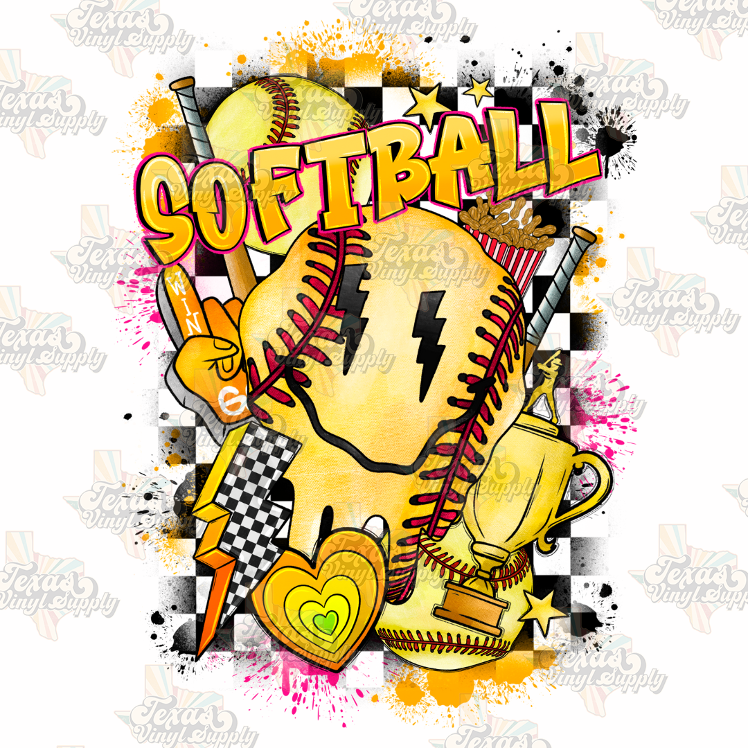 Softball Smiley Face Collage | Texas Vinyl Supply