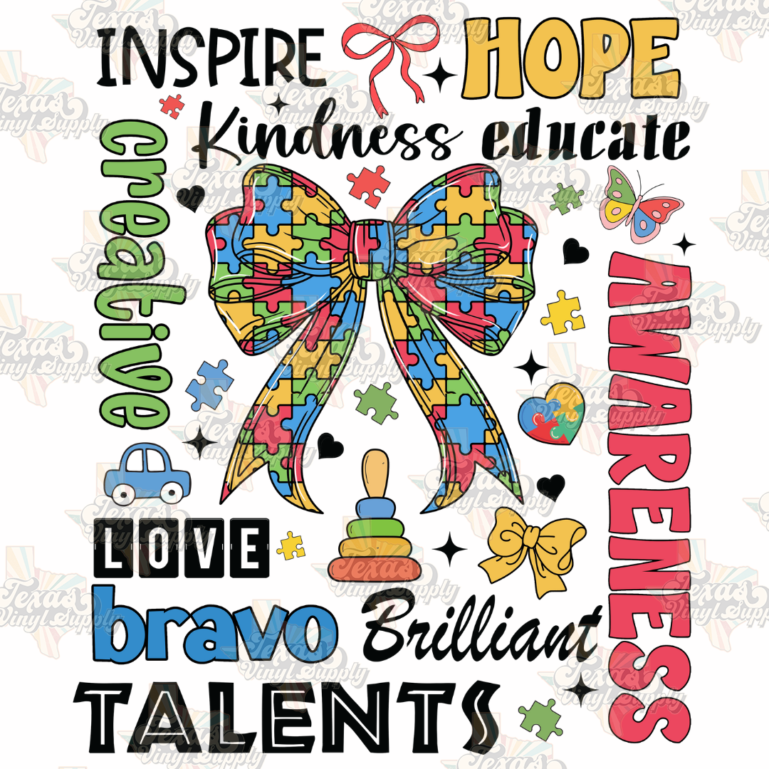 2025-AUT-16, Autism Bow Collage | Texas Vinyl Supply