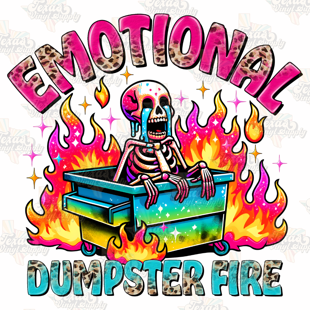 Emotional Dumpster Fire, Crying Skeleton | Texas Vinyl Supply