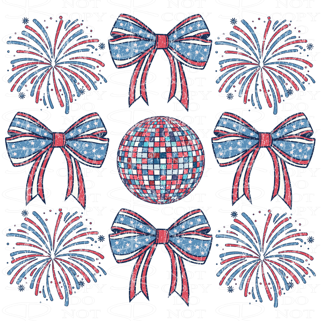4th of July Fireworks & Disco Ball Bows, Standard & Distressed Versions ...