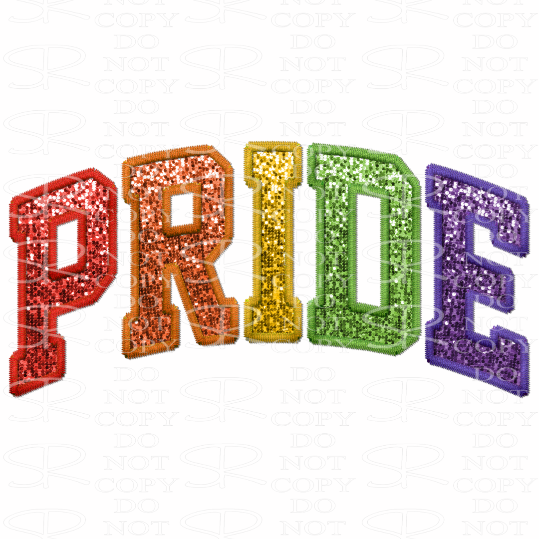 Pride Faux Embroidery Sequin Text | Texas Vinyl Supply Pride Faux Embroidery Sequin Text | Texas Vinyl Supply