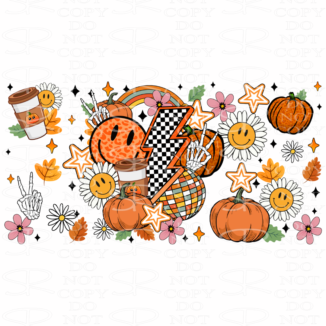 Retro Halloween Smiley Face Collage, Cup Wrap | Texas Vinyl Supply