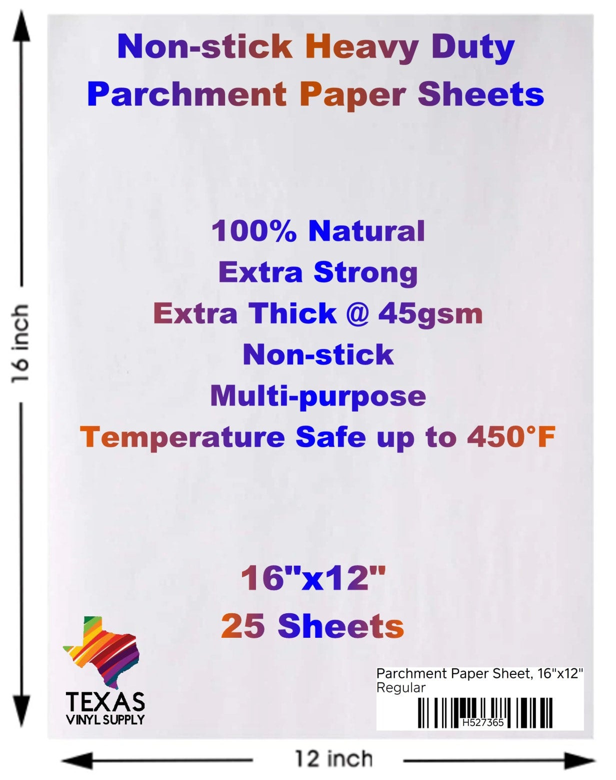 Parchment Paper Sheet, 16"x12", Heavy Duty, 25ct | Texas Vinyl Supply